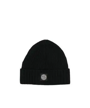 Stone Island Logo-patch Knitted Beanie - Black