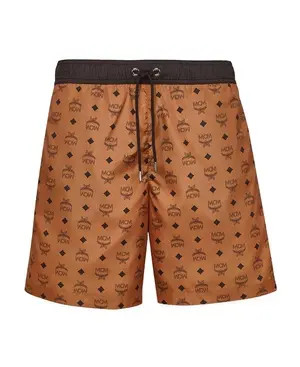 Mcm Logo Print Beach Shorts - Brown