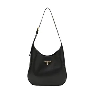 Prada Logo-triangle Curve-edge Shoulder Bag - Black