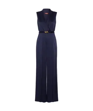 Max Mara Envers Satin Tuxedo Jumpsuit Midnightblue