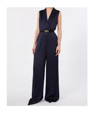 Max Mara Envers Satin Tuxedo Jumpsuit Midnightblue