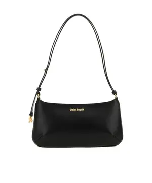 Palm Angels Lategram Logo Printed Zipped Shoulder Bag - Black