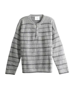 THE ELDER STATESMAN Striped Button-neck Sweater