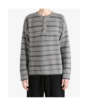 THE ELDER STATESMAN Striped Button-neck Sweater
