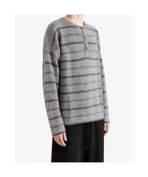 THE ELDER STATESMAN Striped Button-neck Sweater