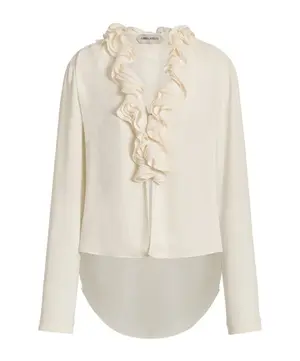 Alberta Ferretti Fluid Blouse With Sculptural Ruffled Collar - Ivory