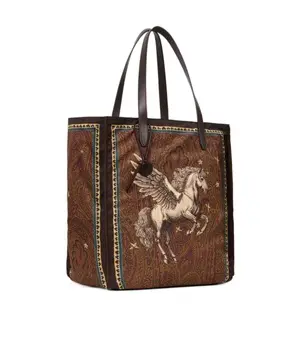 Etro Nylon Tote Bag With Pegaso Print And Paisley Motif - Brown