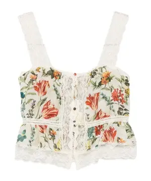 ALICEOLIVIA Alice + Olivia Floral Print Lace Trim Top