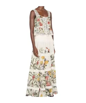 ALICEOLIVIA Alice + Olivia Floral Print Lace Trim Top