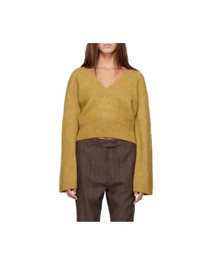 GANNI Mélange Deep V-neck Knitted Sweater