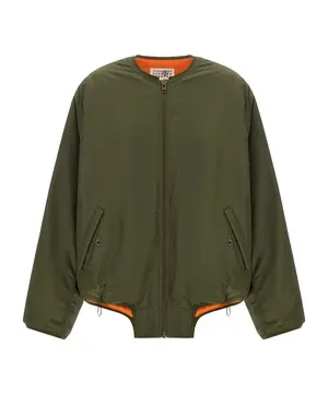MAISON MARGIELA Zip Up Bomber Jacket With Stand Collar - Khaki