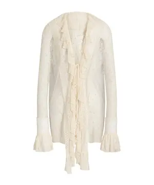 Alberta Ferretti Dotted Tulle Shirt With Lace Ruffles - Ivory