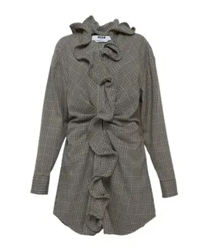 MSGM Abito Ruffle Detailed Mini Dress - Gray