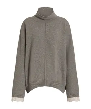 Alberta Ferretti Cashmere Sweater With Contrasting Lace Cuffs - Grey