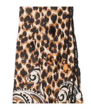 Etro Silk Twill Paisleyina With Fringing And Paisley And Leopard Print - Black