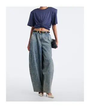 Magda Butrym Cropped Cotton-blend T-shirt - Blue
