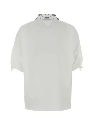 Prada Embellished Collar Short Sleeve Poplin Shirt