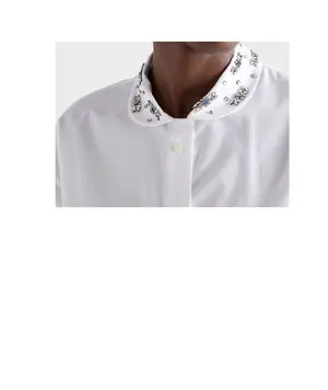 Prada Embellished Collar Short Sleeve Poplin Shirt