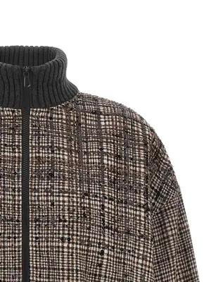 Brunello Cucinelli Sequin Check Bomber Jacket - Beige Tab