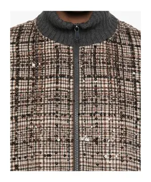 Brunello Cucinelli Sequin Check Bomber Jacket - Beige Tab