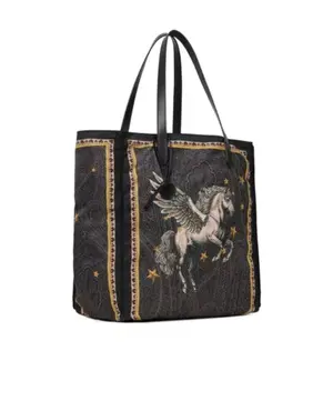 Etro Nylon Tote Bag With Pegaso Print - Black