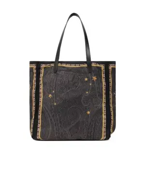 Etro Nylon Tote Bag With Pegaso Print - Black