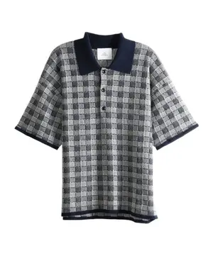THE ELDER STATESMAN Superlight Plaid Short Sleeve Polo Shirt - No