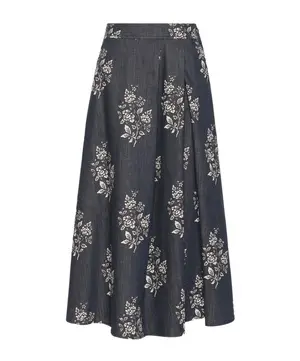 Max Mara Pleated Print Midi Skirt - Navy Blue