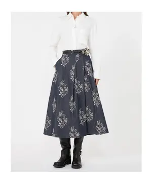 Max Mara Pleated Print Midi Skirt