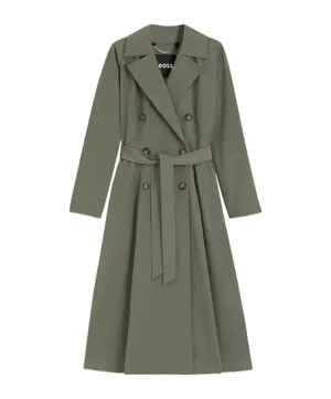Hugo Boss Water-repellent Trench Coat With Belt - Dark Green