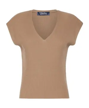 Max Mara Ribbed V-neck Top - Camel