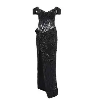GAURAV GUPTA Off-the-shoulder Gown With Crystal Embroidery And Sculptural Drape