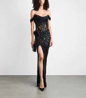 GAURAV GUPTA Off-the-shoulder Gown With Crystal Embroidery And Sculptural Drape