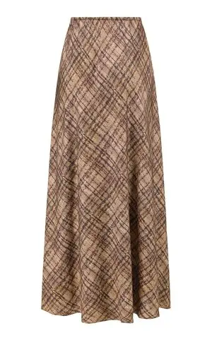 INTO THE EAST Plaid Ombre Silk Maxi Skirt