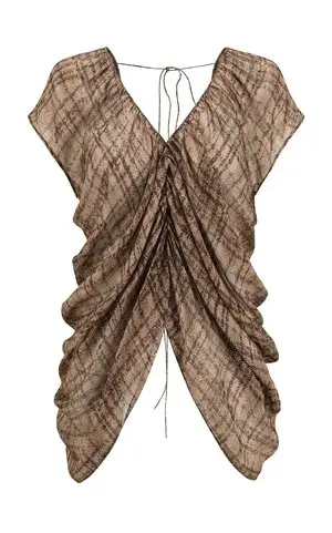 INTO THE EAST Plaid Ombre Draped Silk Top - Stripe