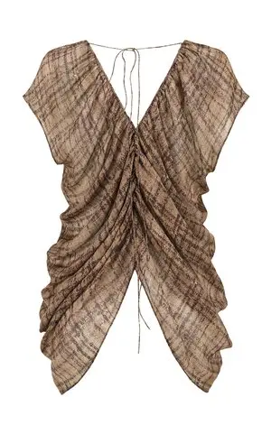 INTO THE EAST Plaid Ombre Draped Silk Top
