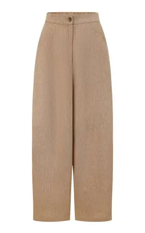 INTO THE EAST Woven Linen Curved Casual Pants - Brown