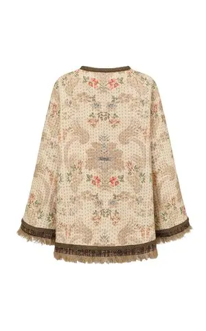 INTO THE EAST Scroll Handcrafted Fringe Beaded Silk-linen Jacket