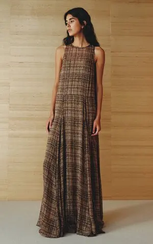 INTO THE EAST Plaid Ombre Full Flare Maxi Dress
