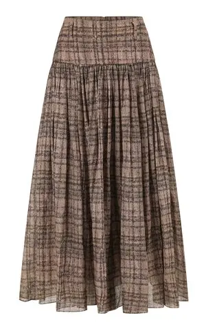 INTO THE EAST Plaid Ombre Paneled Pintuck Relaxed Maxi Skirt - Stripe