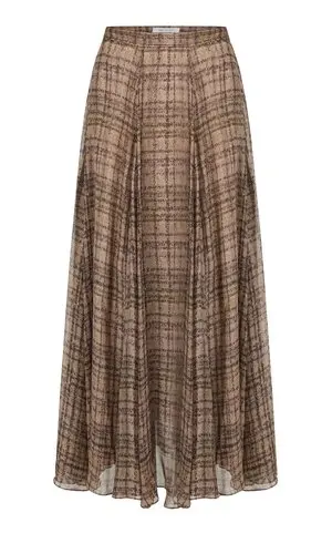 INTO THE EAST Plaid Ombre Full Flare Silk Maxi Skirt - Stripe