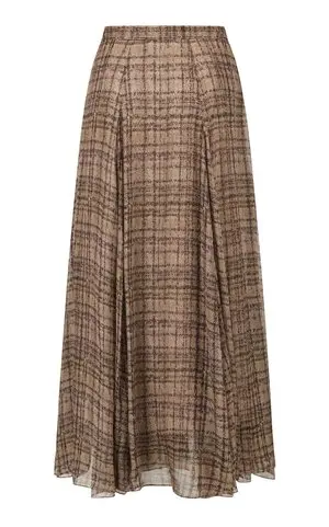 INTO THE EAST Plaid Ombre Silk Maxi Skirt