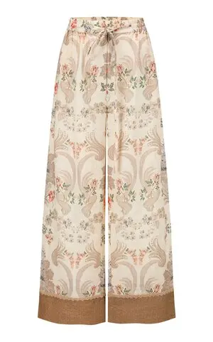 INTO THE EAST Scroll Linen Straight Leg Pants - Floral