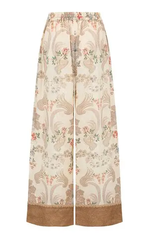 INTO THE EAST Scroll Linen Straight Leg Pants
