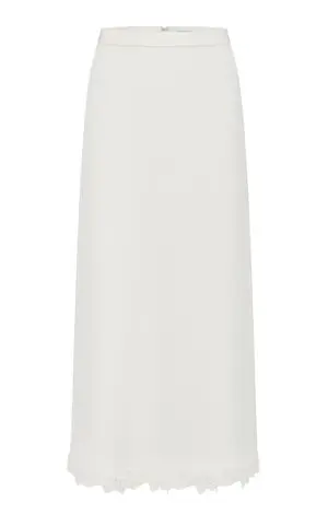 INTO THE EAST Heavy Silk Lace Paneled Straight Maxi Skirt - White