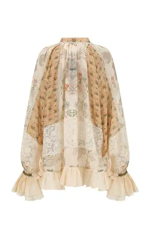 INTO THE EAST Scroll Patchwork Lace Puff Sleeve Top
