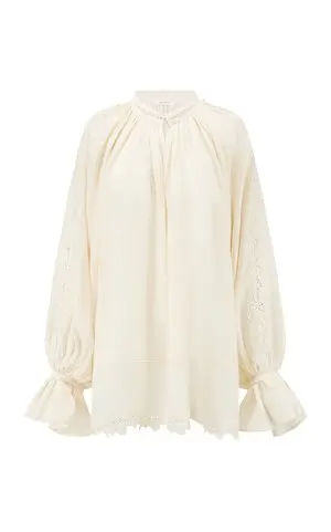 INTO THE EAST Lace Puff Sleeve Top - White