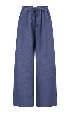 INTO THE EAST Linen Straight-leg Pants - Navy