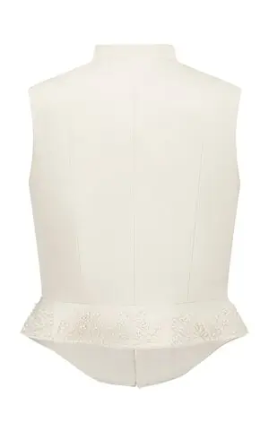 INTO THE EAST Embroidered Beaded Mandarin Collar Silk-linen Vest
