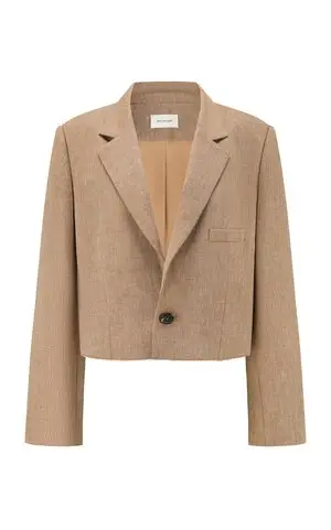 INTO THE EAST Woven Single Button Linen Blazer